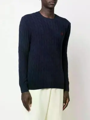 Polo Ralph Lauren Cable Knit Crewneck Sweater With Embroidered Logo - Blue