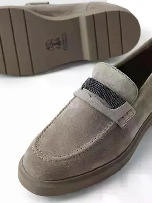 Brunello Cucinelli Monili Detail Suede Penny Loafers - Neutrals