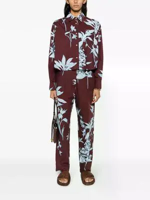 FORTE_FORTE Floral-pattern Cotton Straight-leg Trousers - Brown