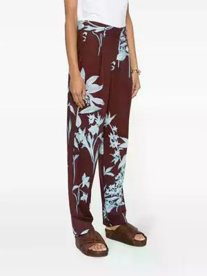 FORTE_FORTE Floral-pattern Cotton Straight-leg Trousers - Brown