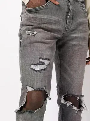 PURPLE BRAND Faded Distressed Slim-cut Jeans