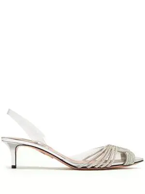 AQUAZZURA 50mm Gatsby Pumps With Crystal Embellishment - Silver