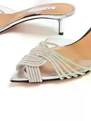 AQUAZZURA 50mm Gatsby Pumps With Crystal Embellishment - Silver