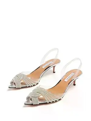 AQUAZZURA 50mm Gatsby Pumps With Crystal Embellishment - Silver
