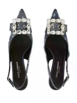 Dolce & Gabbana Patchwork-denim Slingback Pumps
