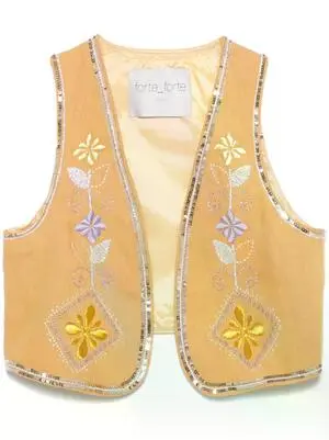 FORTE_FORTE Floral-embroidered Gilet - Neutrals