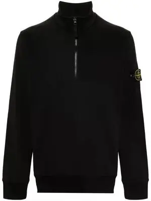 Stone Island Compass-patch Zip-up Sweatshirt - Black