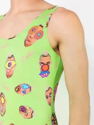 AMIR SLAMA Abstract-print Sleeveless Bodysuit