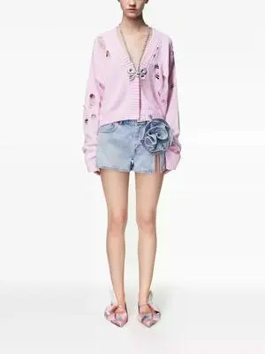 AREA Floral-appliqué Denim Shorts