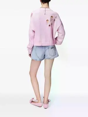 AREA Floral-appliqué Denim Shorts