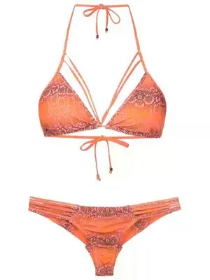AMIR SLAMA Snakeskin-print Cut-out Bikini - Orange