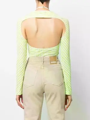 Jacquemus Check-print Cut-out Bodysuit - Green