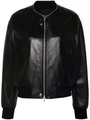 JIL SANDER Leather Bomber Jacket - Black