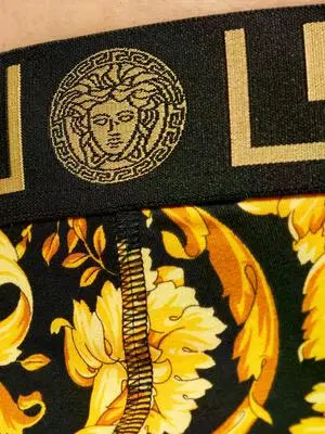 Versace Printed Jacquard Cotton-jersey Long Trunks - Black