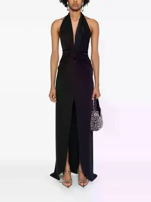 NISSA Plunging V-neck Maxi Dress - Black