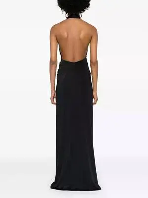 NISSA Plunging V-neck Maxi Dress - Black