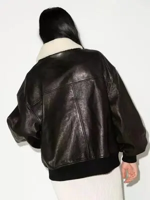 Khaite Shearling Trim Bomber Jacket - Black