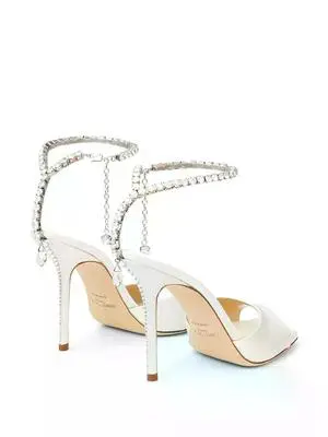 JIMMY CHOO Saeda 100mm Crystal-strap Sandals - White