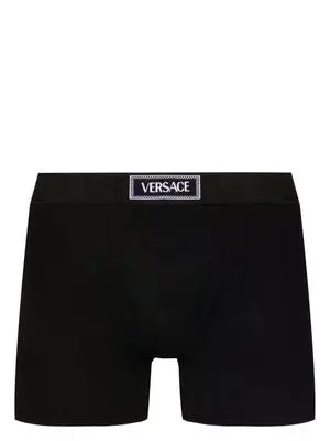 Versace Cotton Ribbed Long Trunks - Black