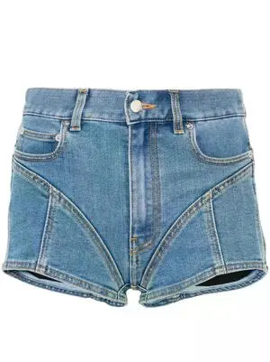 MUGLER Bi-material Denim Shorts
