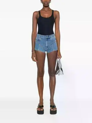 MUGLER Bi-material Denim Shorts