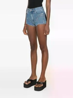 MUGLER Bi-material Denim Shorts