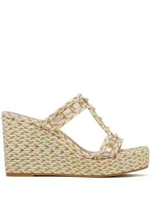 Valentino Garavani Rockstud Laminated Nappa Wedge Sandals