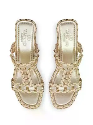 Valentino Garavani Rockstud Laminated Nappa Wedge Sandals