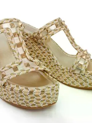 Valentino Garavani Rockstud Laminated Nappa Wedge Sandals