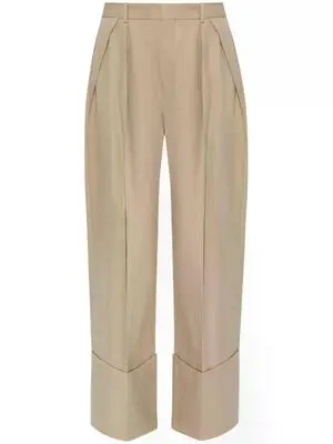 Victoria Beckham Almond Beige Maxi Turn-up Trousers