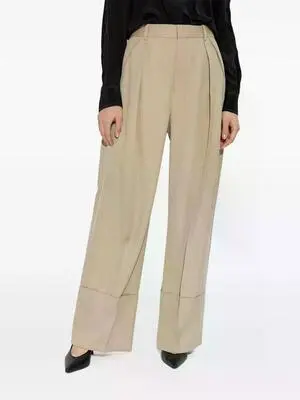 Victoria Beckham Almond Beige Maxi Turn-up Trousers