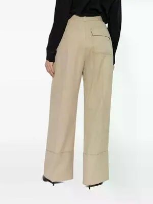 Victoria Beckham Almond Beige Maxi Turn-up Trousers