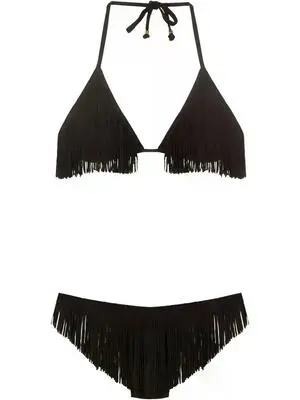 AMIR SLAMA Fringed Halterneck Bikini Set - Black