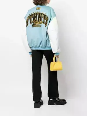 VTMNTS Embroidered Logo Wool-leather Bomber Jacket - Blue
