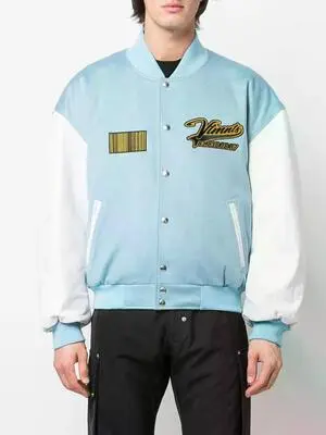 VTMNTS Embroidered Logo Wool-leather Bomber Jacket - Blue