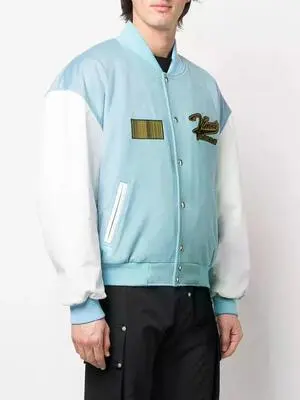 VTMNTS Embroidered Logo Wool-leather Bomber Jacket - Blue