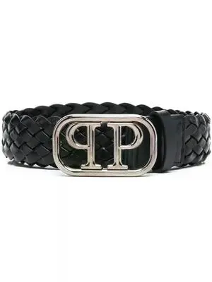 Philipp Plein Braided Logo Buckle Belt - Black