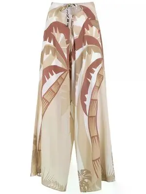 AMIR SLAMA Tropical Print Wide Leg Trousers - Neutrals