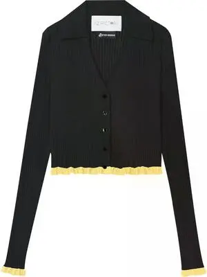 AZ FACTORY Ribbed Cropped Cardigan - Black