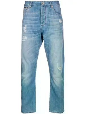 Brunello Cucinelli Distressed Straight-leg Jeans - Blue