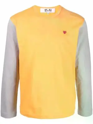 Play Comme Des Garcon Logo-embroidered Colour-block T-shirt - Orange