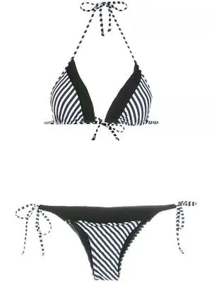 AMIR SLAMA Striped Triangle Bikini Set - Black