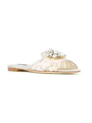 Dolce & Gabbana Bianca Rainbow Lace Brooch-detail Sandals - Metallic