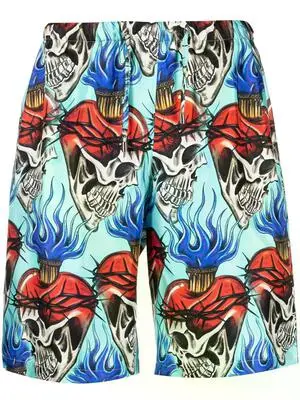Philipp Plein Love Tattoo Silk Shorts - Blue