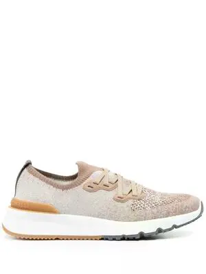 Brunello Cucinelli Mesh-panel Lace-up Sneakers - Brown