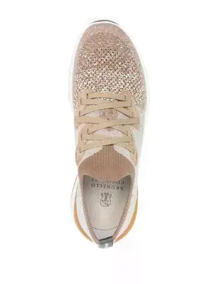 Brunello Cucinelli Mesh-panel Lace-up Sneakers - Brown