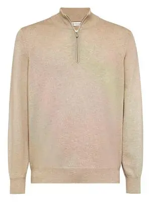 Brunello Cucinelli High-neck Zip-front Sweatshirt - Neutrals