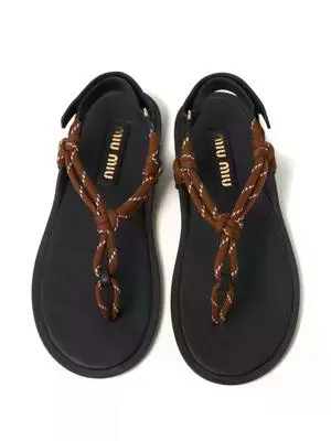 Miu Miu Cord-strap Leather Sandals - Brown