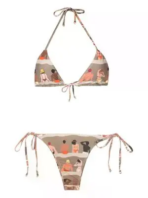AMIR SLAMA Graphic-print Triangle Bikini - Brown