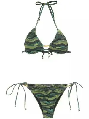 AMIR SLAMA Wave Print Bikini Set - Green